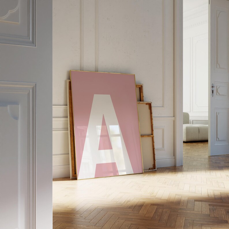 Pink Letter Print Monogram A Wall Art Alphabet Poster Minimalist ...