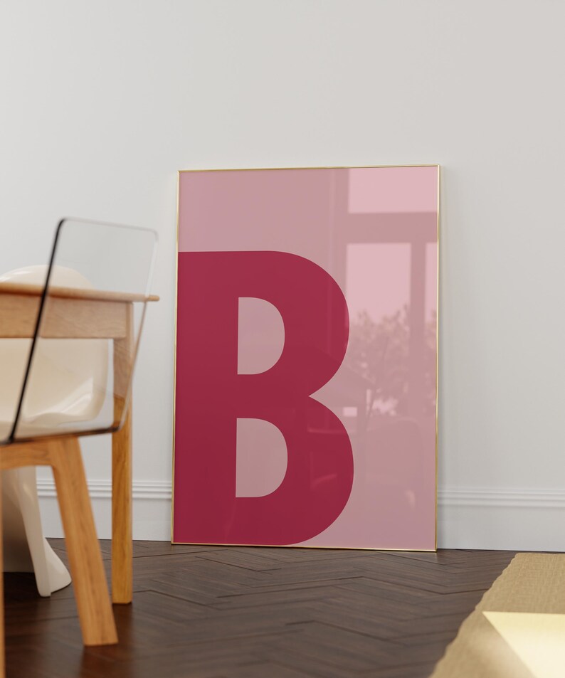 Pink Initial B Print Trendy Alphabet Wall Art Capital Monogram Poster ...