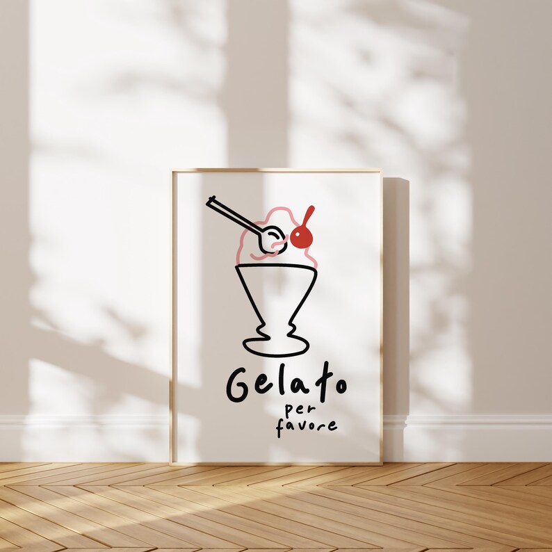 Gelato Kitchen Print Minimal Ice Cream Wall Art Preppy Room Decor Funky ...