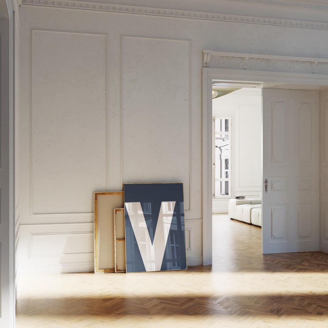 Letter V Poster, White - Navy Blue Letter Art, Big Letter Print, Bold ...