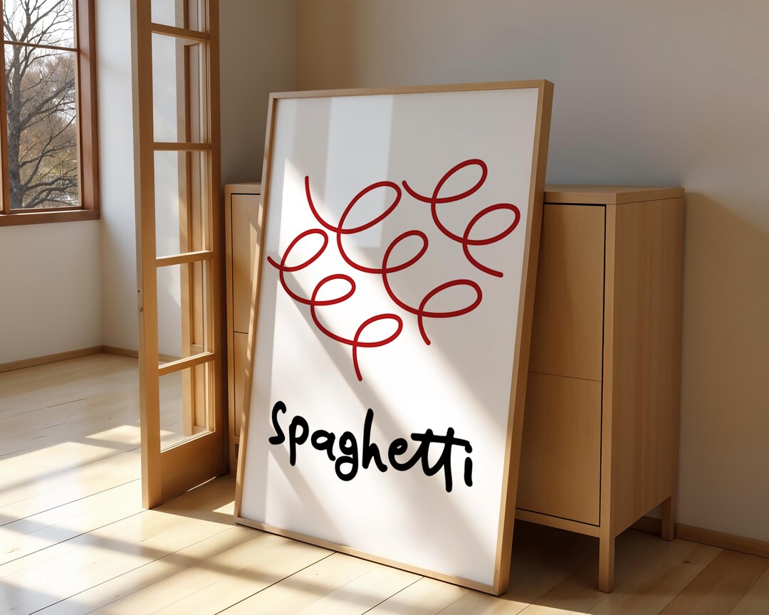 Spaghetti Print Pasta Poster Abstract Italian Funky Kitchen Decor Hand ...