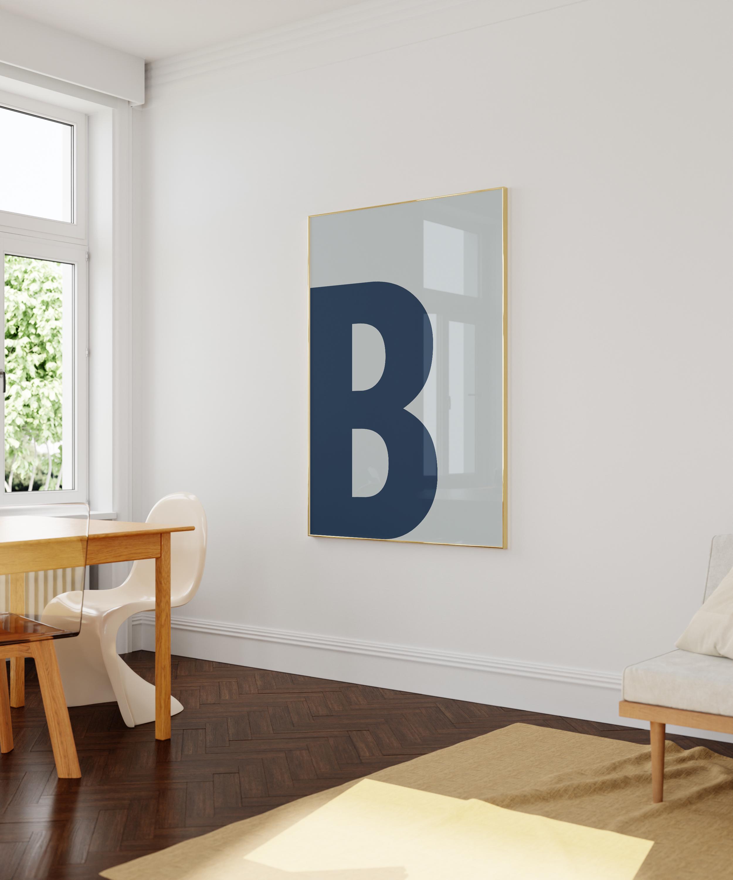 Letter B Poster, Navy Blue - Light Blue Letter Art, Big Letter Print ...
