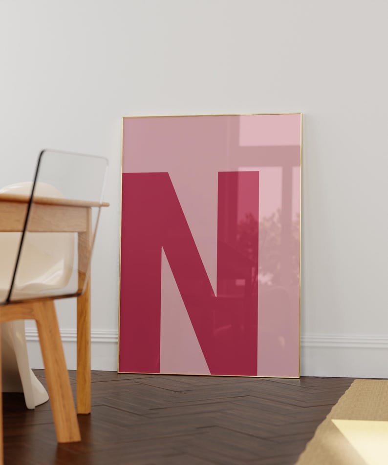 Letter N Print Pink Printable Alphabet Poster Minimalist Preppy Wall ...