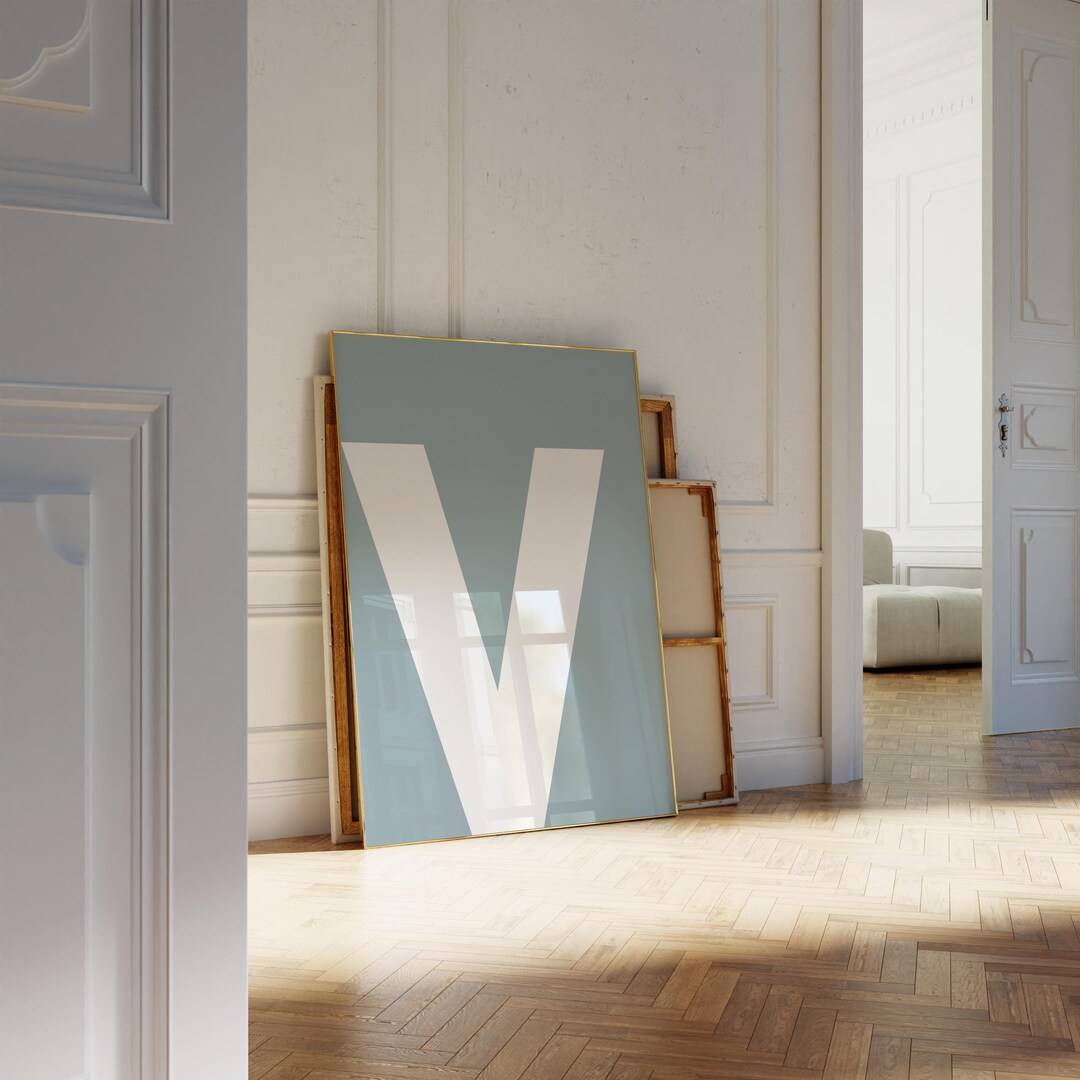 Letter V Print, White - Blue Letter Wall Art, Soft Blue Alphabet Letter ...