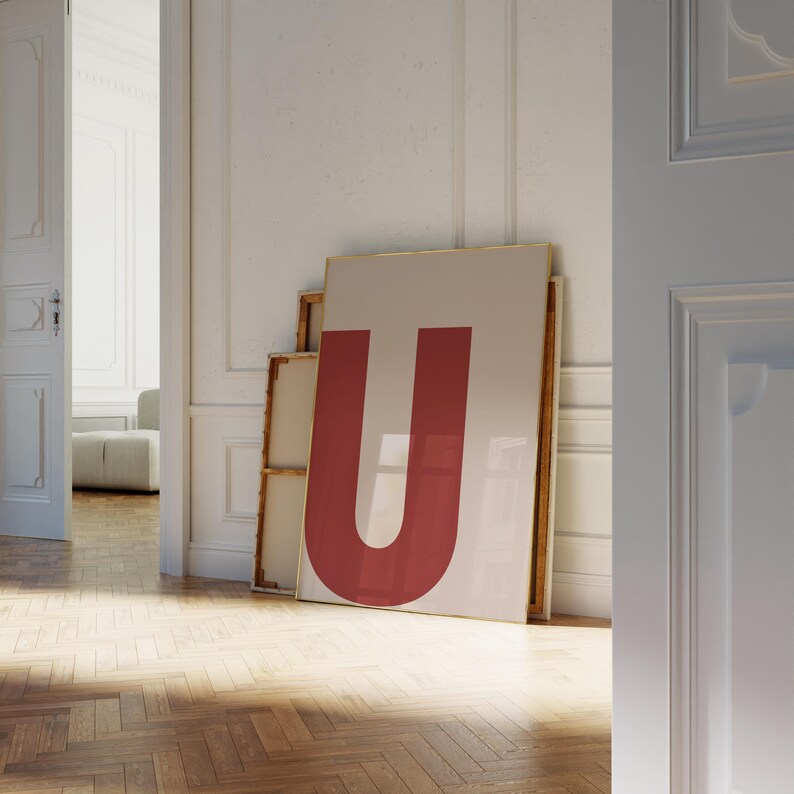 Letter U Print, Letter Wall Art, Initial Print, Red and Beige Alphabet ...