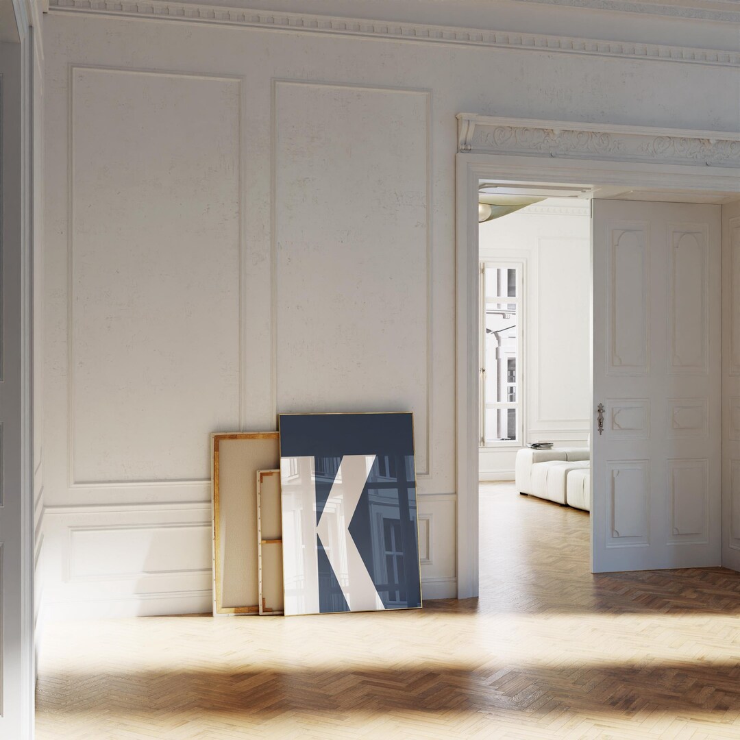 Letter K Print, White - Navy Blue Letter Wall Art, Printable Big Letter ...