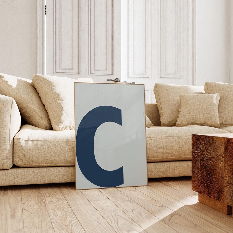 Navy Blue Letter C Print Big Bold Initial Wall Art Monogram Poster ...