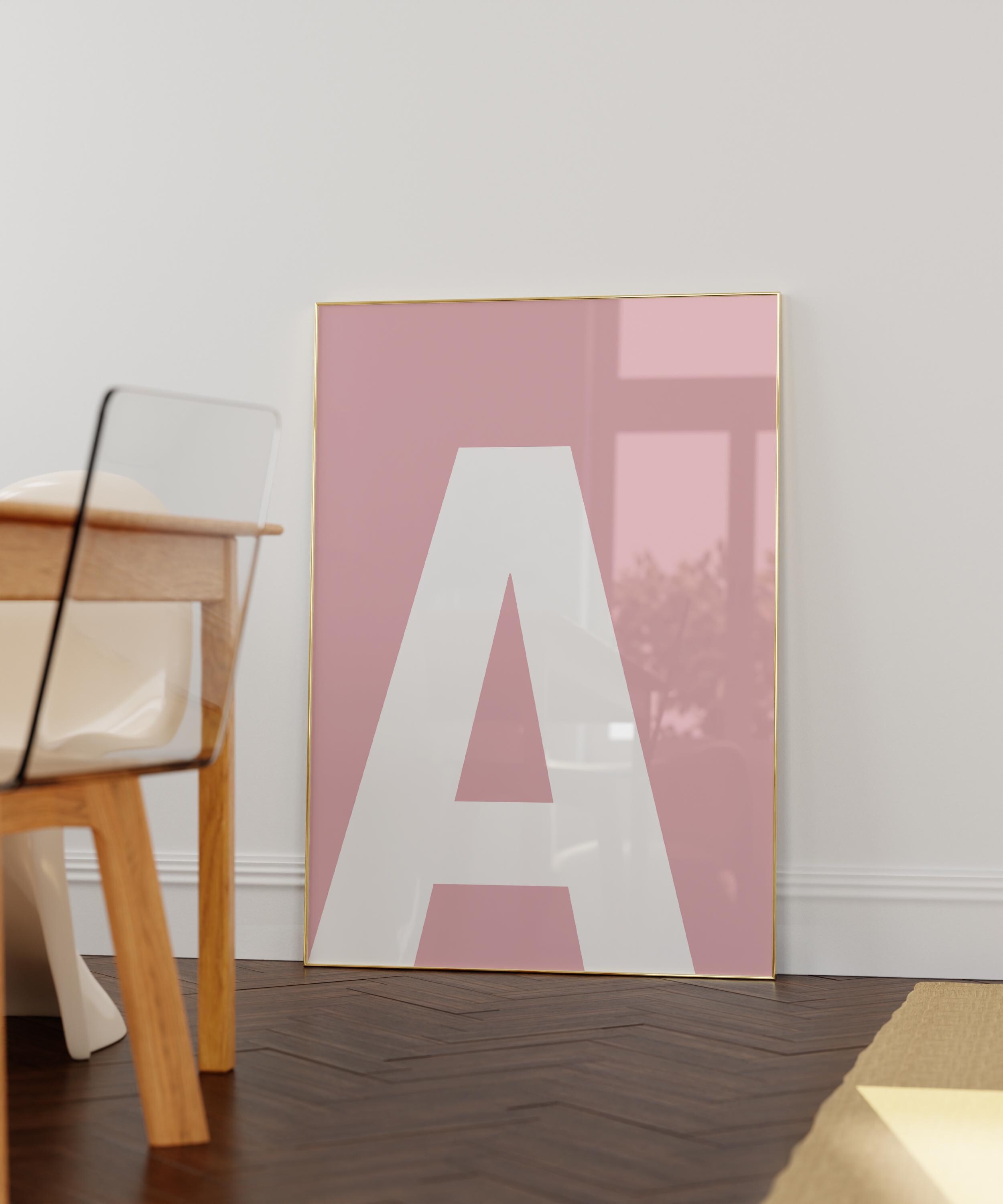 Pink Letter Print Monogram A Wall Art Alphabet Poster Minimalist ...