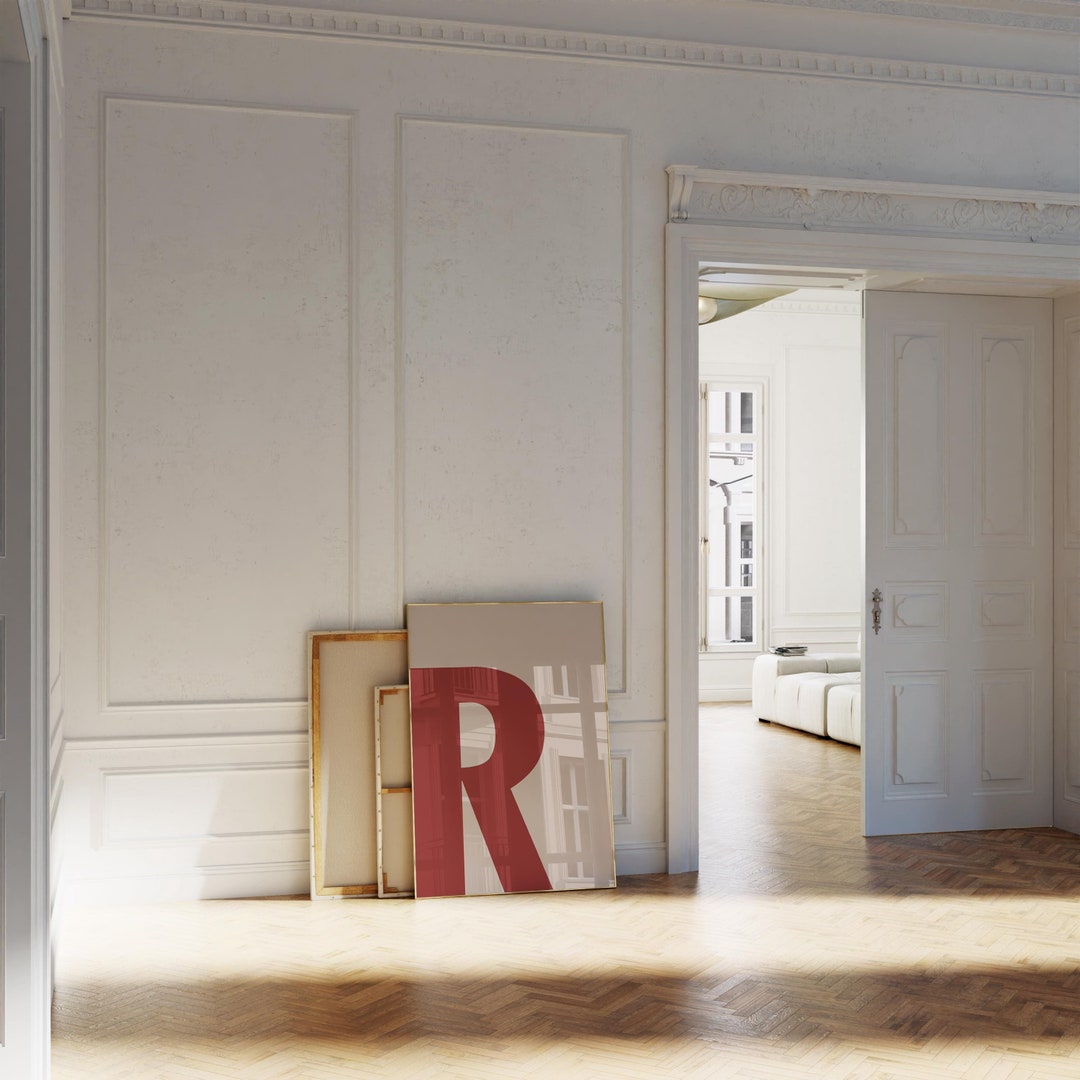 Letter R Print, Letter Wall Art, Initial Print, Red and Beige Alphabet ...