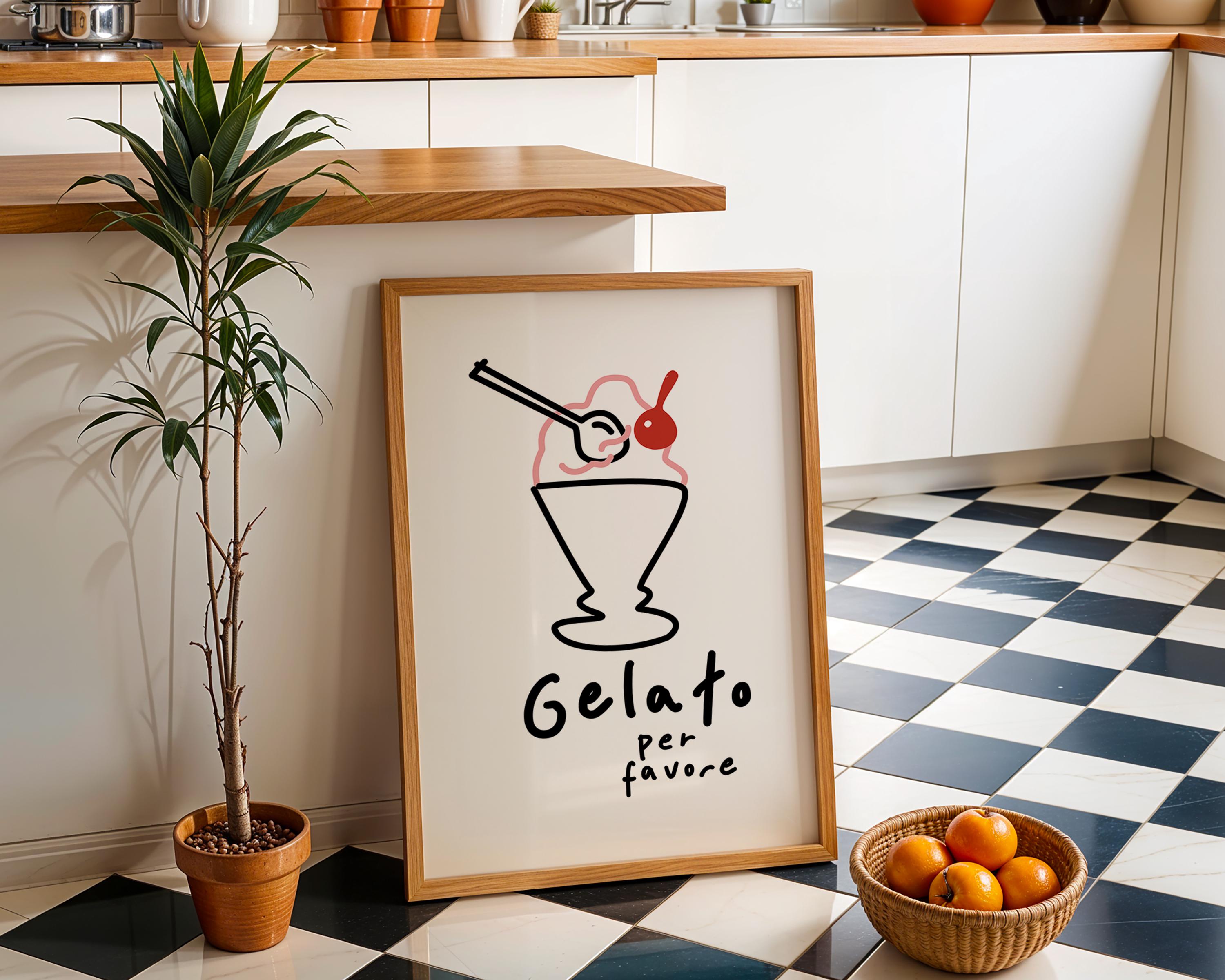Gelato Kitchen Print Minimal Ice Cream Wall Art Preppy Room Decor Funky ...