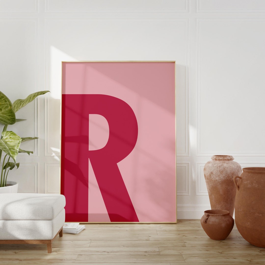 Letter R Print, Pink Initial Poster, Letter Sign, Colorful Letter Art ...