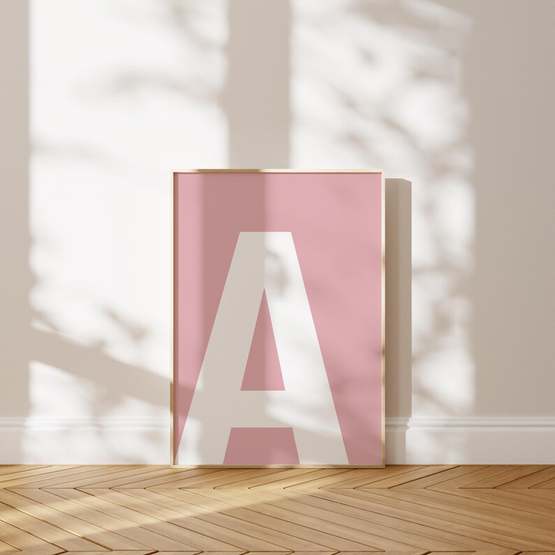 Pink Letter Print Monogram A Wall Art Alphabet Poster Minimalist ...