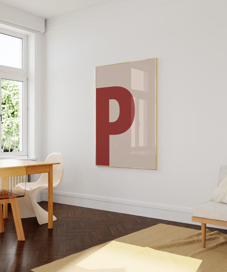 Letter P Print Red-beige Initial Wall Art Printable Bold Alphabet ...