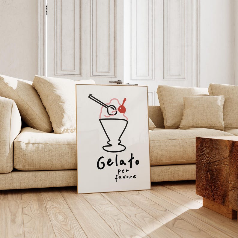 Gelato Kitchen Print Minimal Ice Cream Wall Art Preppy Room Decor Funky ...