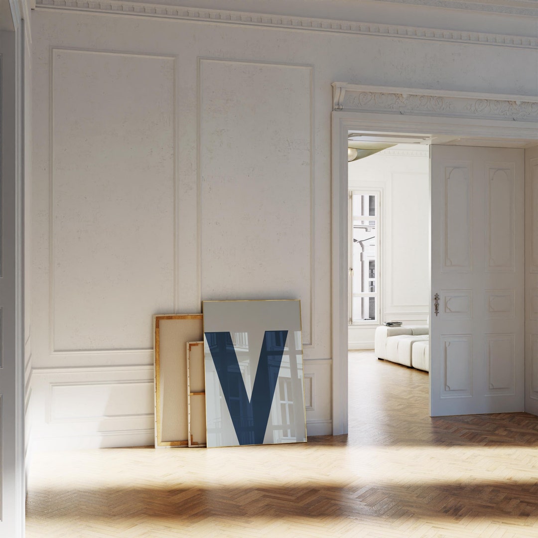Letter V Poster, Navy Blue - Light Blue Letter Art, Big Letter Print ...