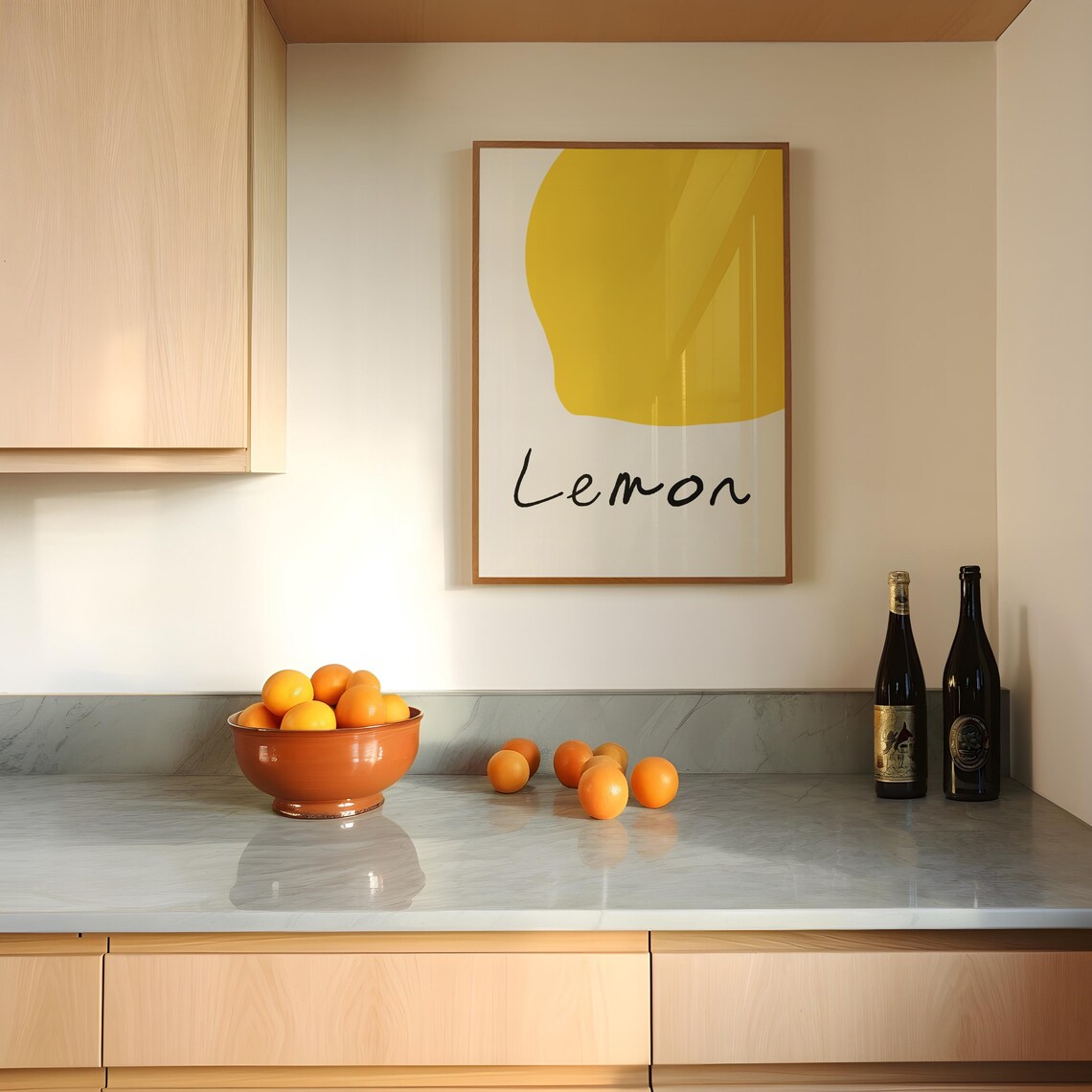 Abstract Lemon Kitchen Print Retro Fruit Illustration Wall Art ...