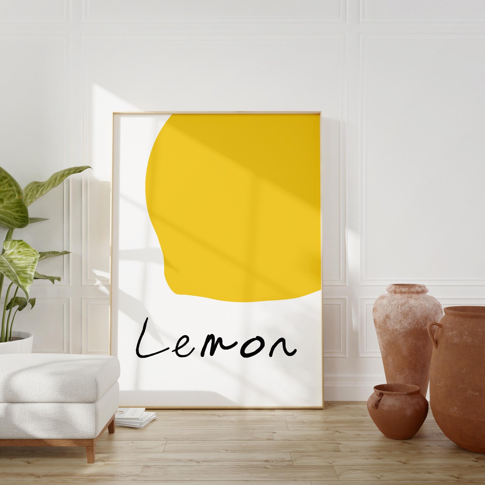 Abstract Lemon Kitchen Print Retro Fruit Illustration Wall Art ...