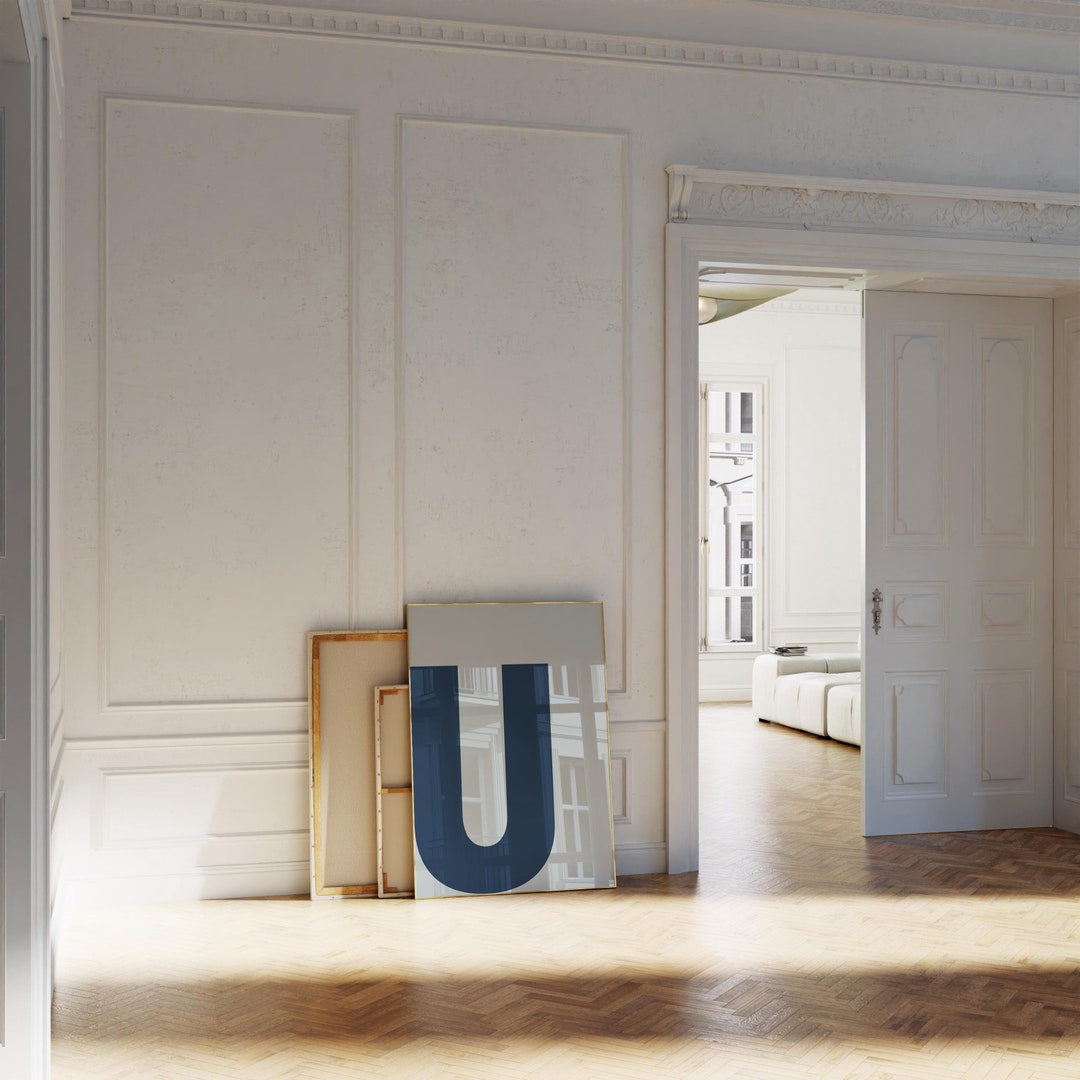 Letter U Poster, Navy Blue - Light Blue Letter Art, Big Letter Print ...