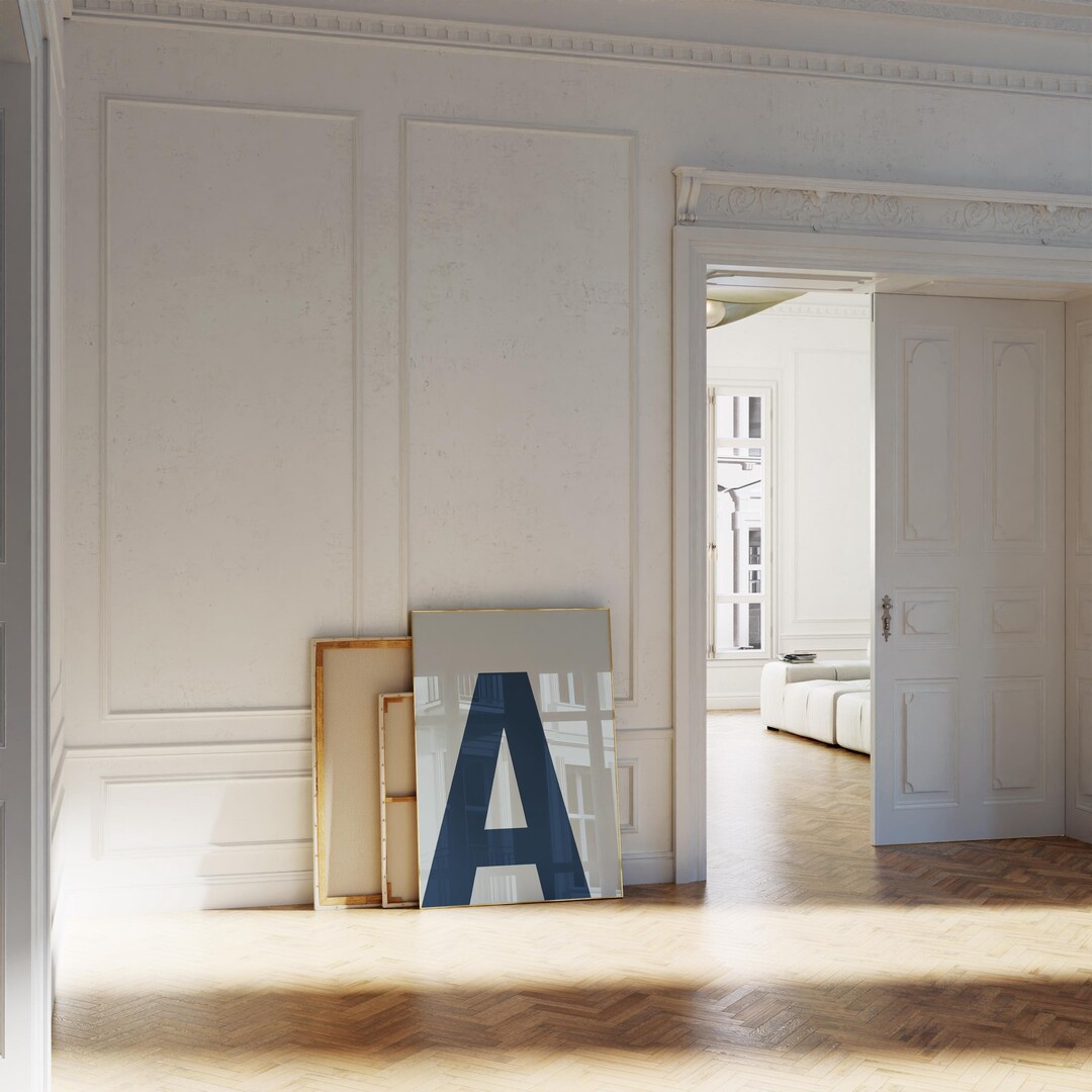 Letter A Print, Navy Blue - Light Blue Letter Wall Art, Single Alphabet ...