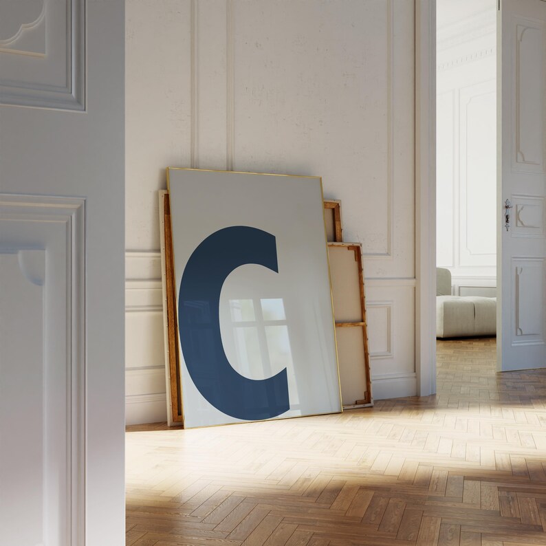 Navy Blue Letter C Print Big Bold Initial Wall Art Monogram Poster ...