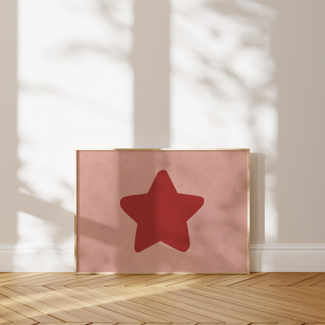 Retro Star Print Red-pink Poster Horizontal Hand-drawn Trendy Wall Art ...