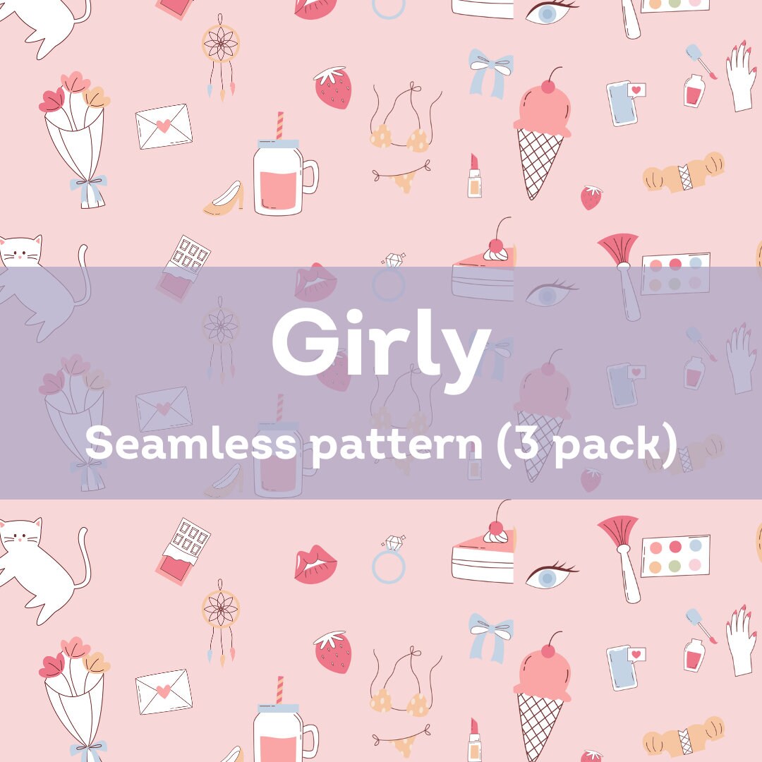 Cute Girly Girls Seamless Repeating Pattern, Digital Wallpaper (3 Pack ...