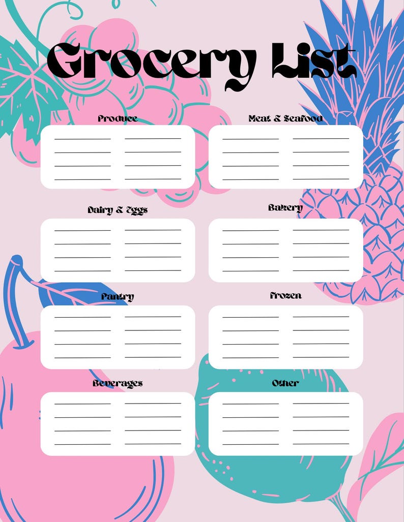 Retro Pink Grocery List Printable | Organized Shopping (digital ...