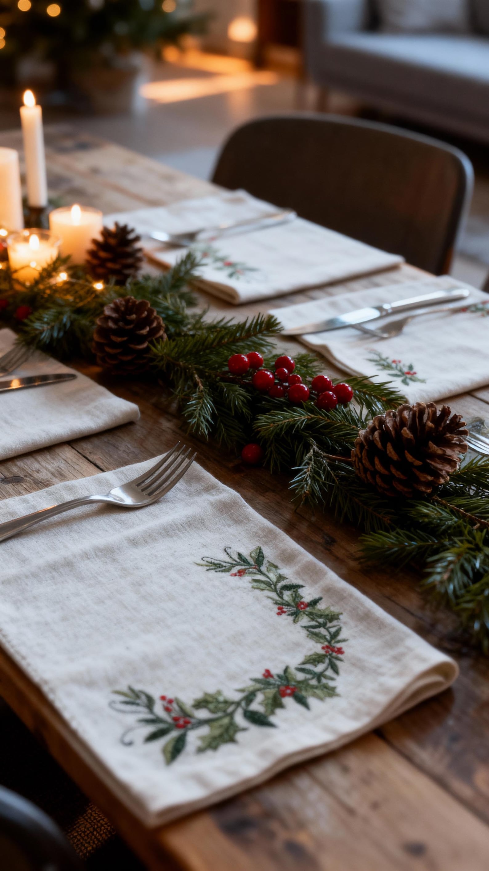 Embroidered Linen Napkins Set, Rustic Table Linens for Christmas Dinner ...
