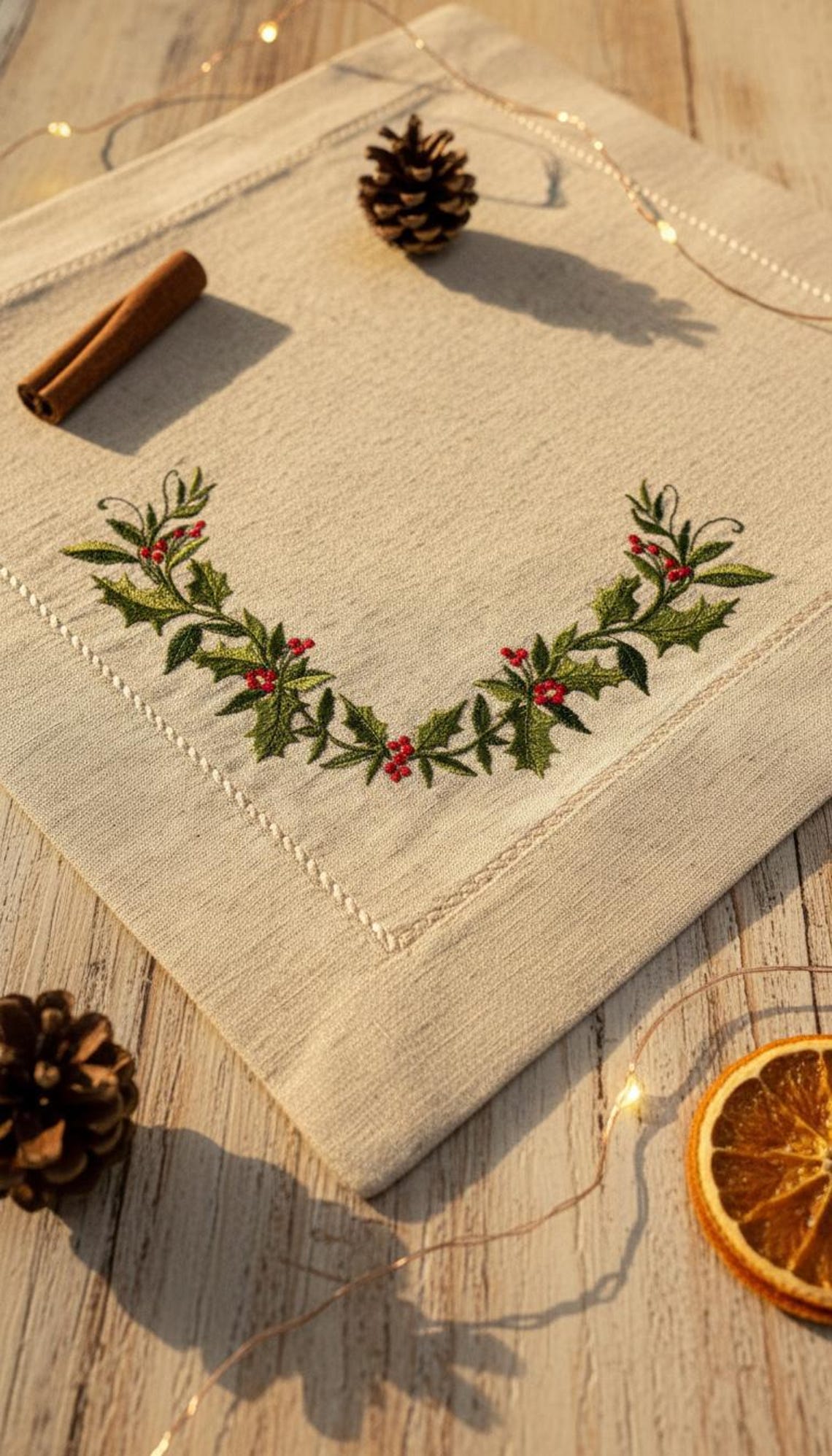 Embroidered Linen Napkins Set, Rustic Table Linens for Christmas Dinner ...