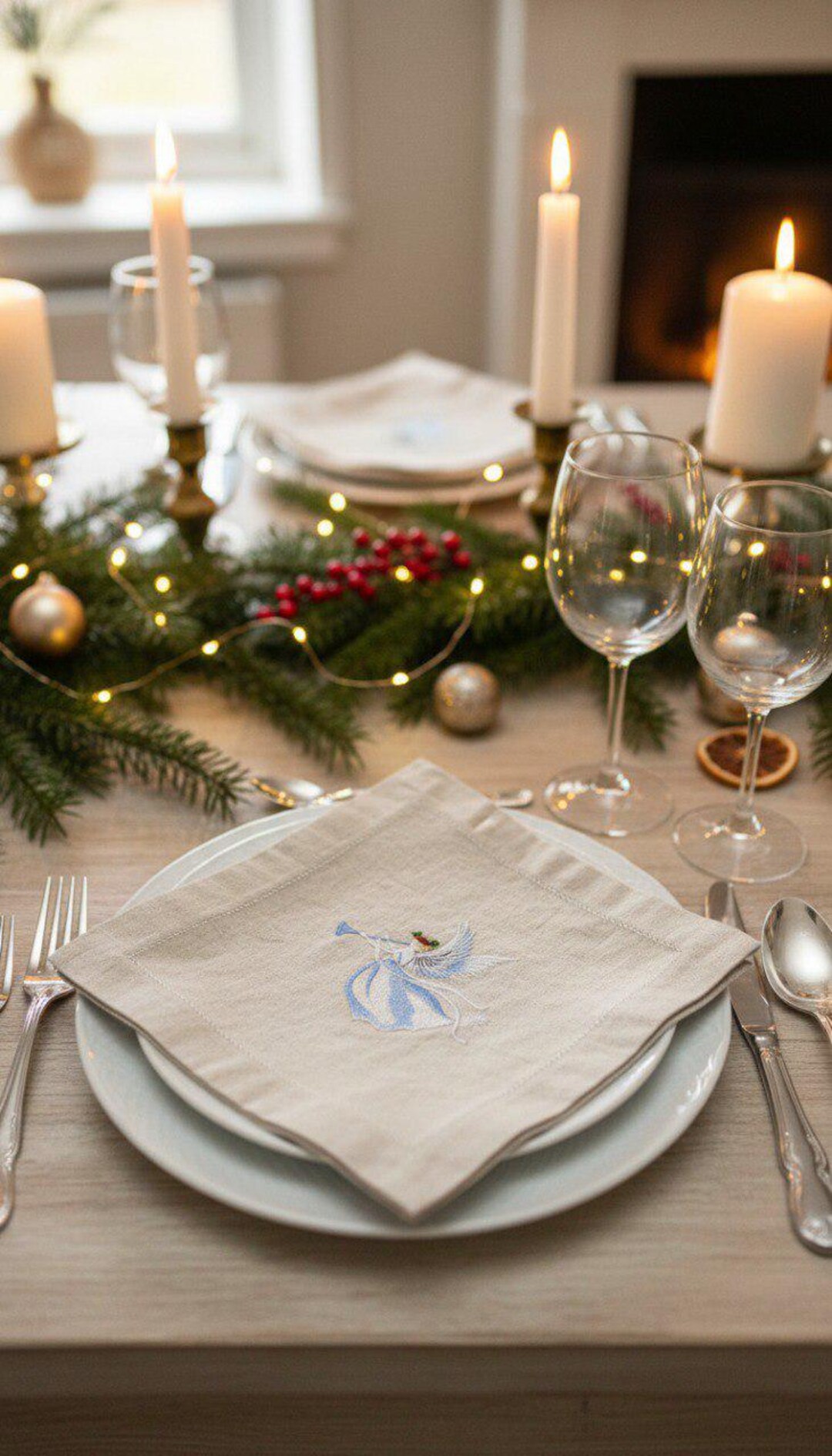 Embroidered Linen Napkins, Rustic Beige Dinner Decor, Farmhouse Holiday ...