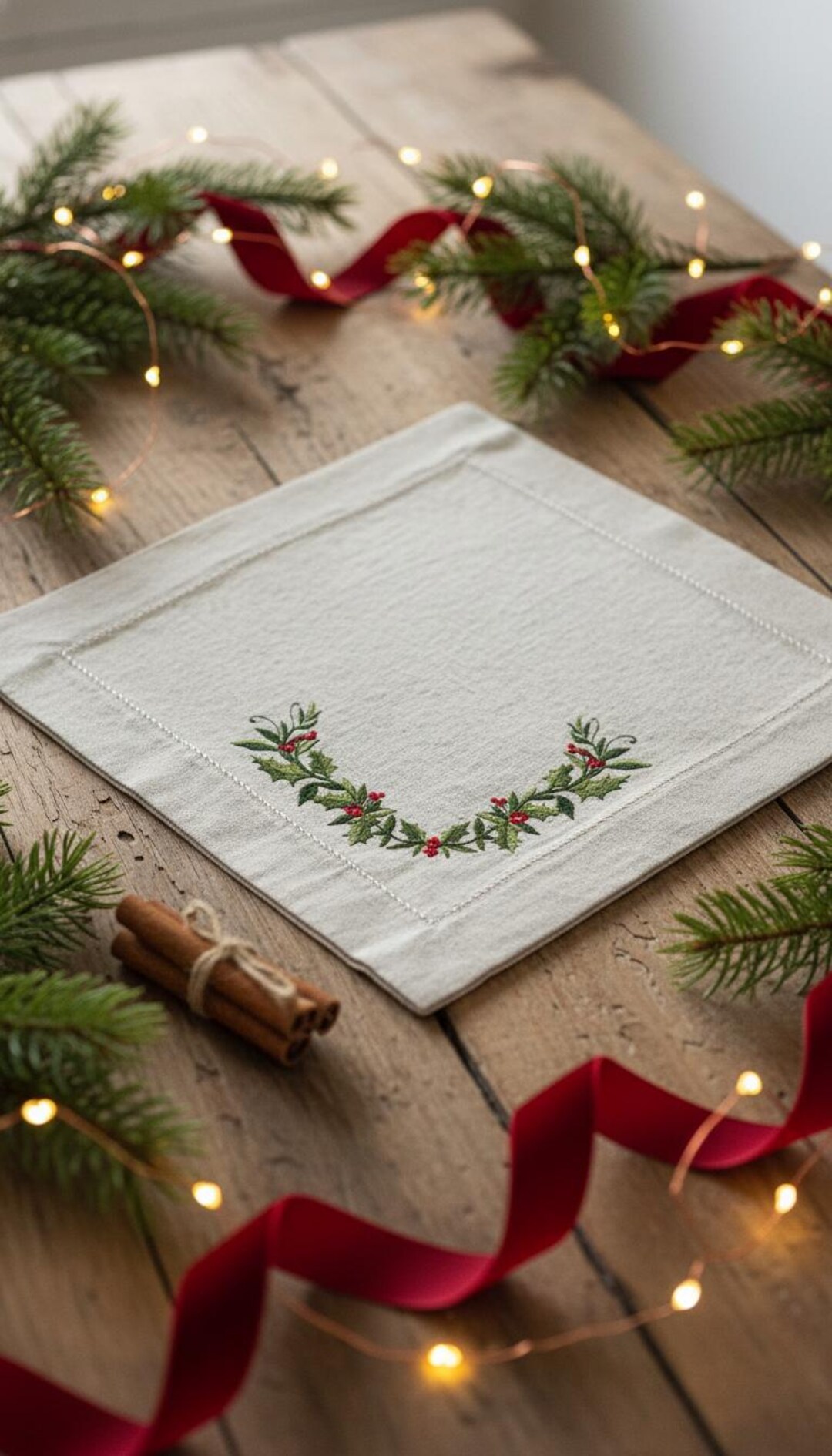 Embroidered Linen Napkins Set, Rustic Table Linens for Christmas Dinner ...