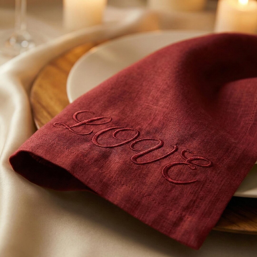 Embroidered Linen Napkins Set, Custom Dinner Napkins for Festive Table ...