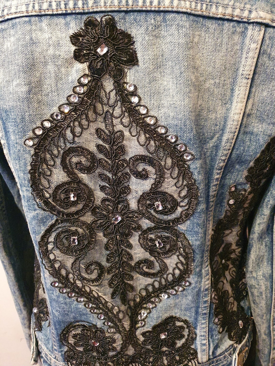 Denim Jakcet,recycled by Day, Upcycled Lace Coat, Lace Coat - Etsy