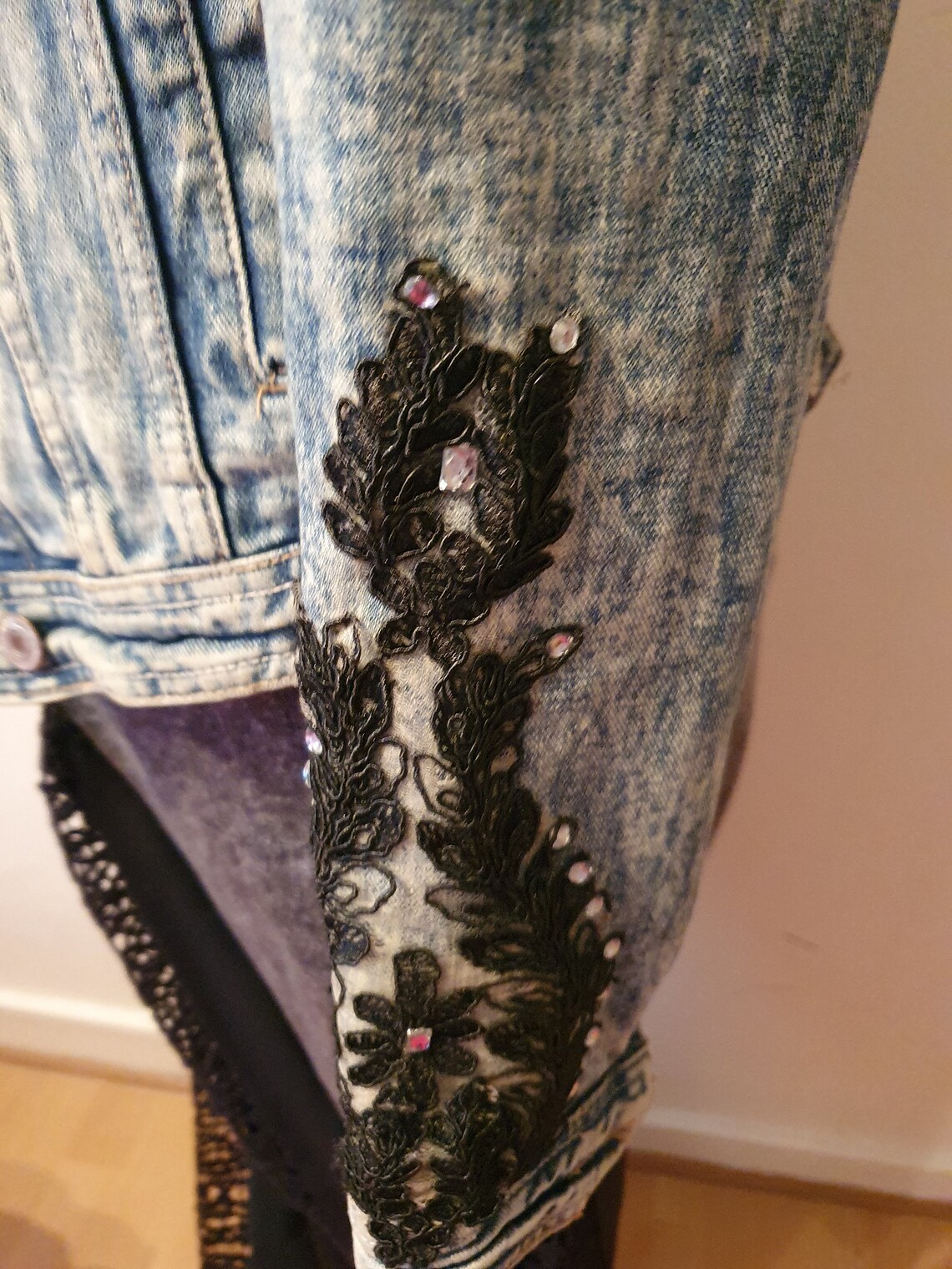 Denim Jakcet,recycled by Day, Upcycled Lace Coat, Lace Coat - Etsy