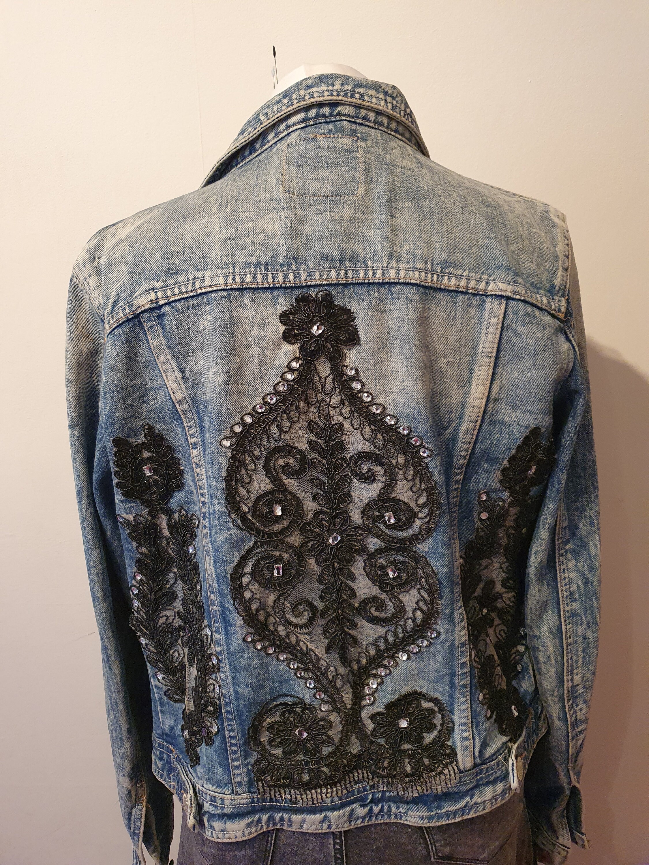 Denim Jakcet,recycled by Day, Upcycled Lace Coat, Lace Coat - Etsy