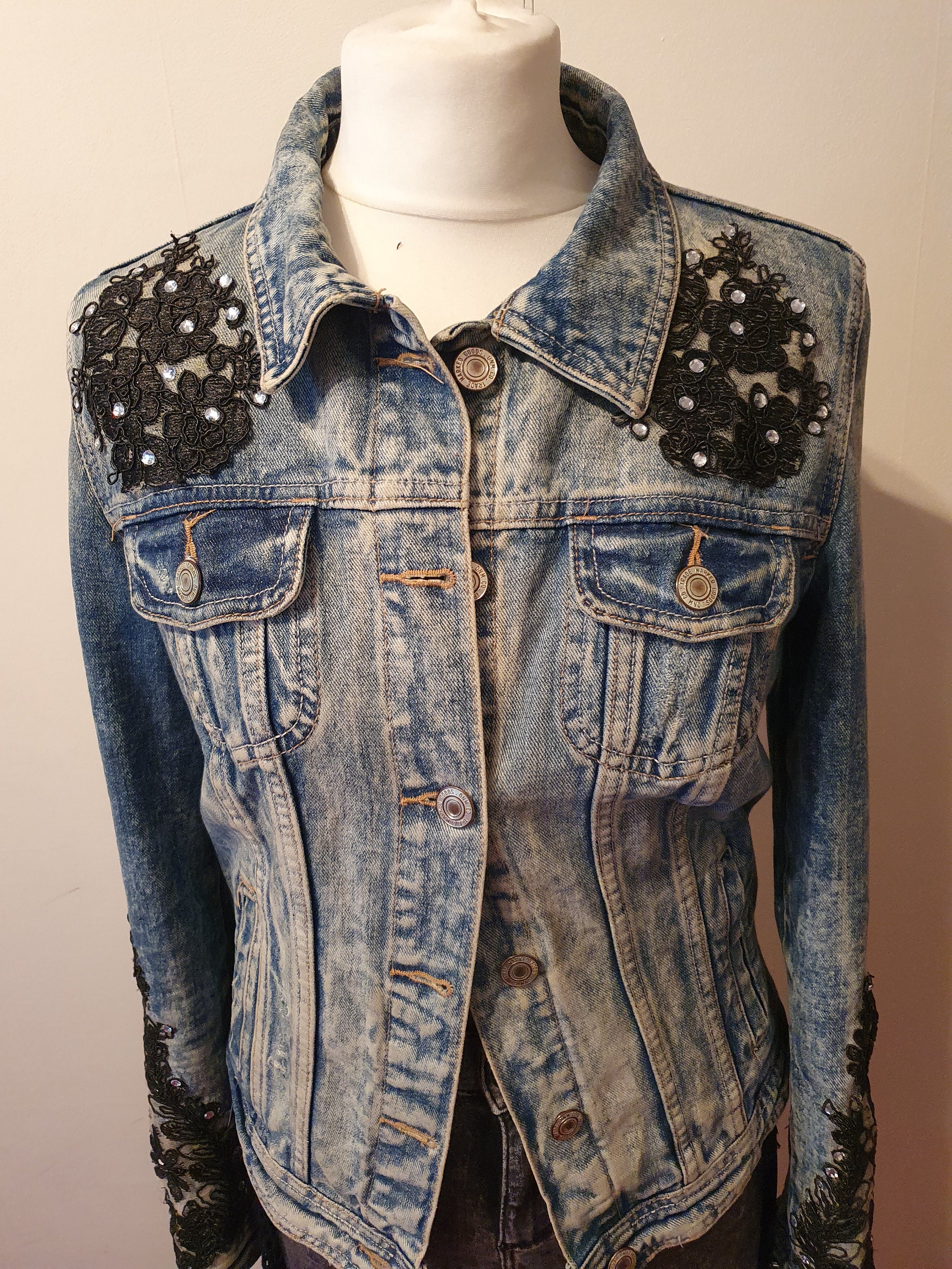 Denim Jakcet,recycled by Day, Upcycled Lace Coat, Lace Coat - Etsy