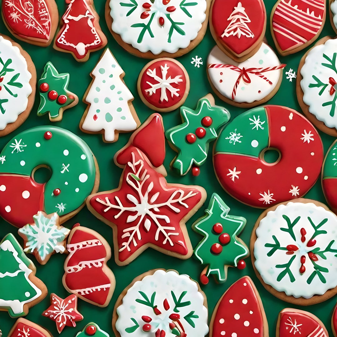 Qty 4 - Christmas Cookies, Red, Green, White, Holiday Treats - Etsy