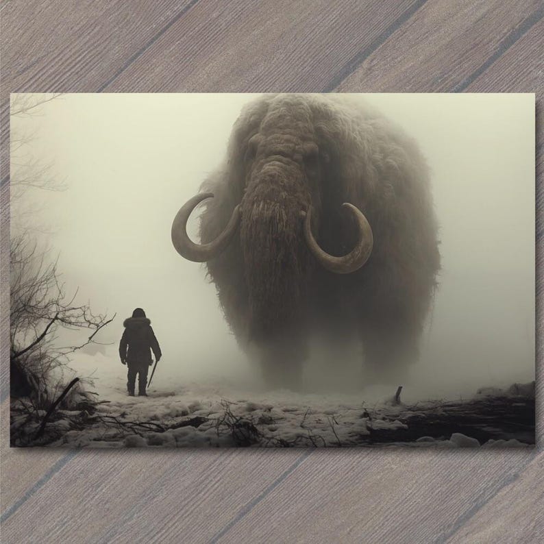 POSTCARD Woolly Mammoth Elephant Snowy Weird Vibe Strange Unusual ...