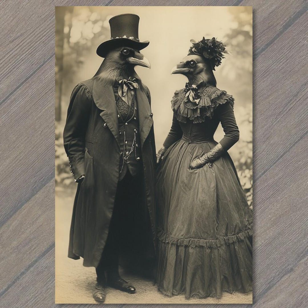 POSTCARD Victorian Crows Vintage Clothing Gothic Dark Couple Formal ...