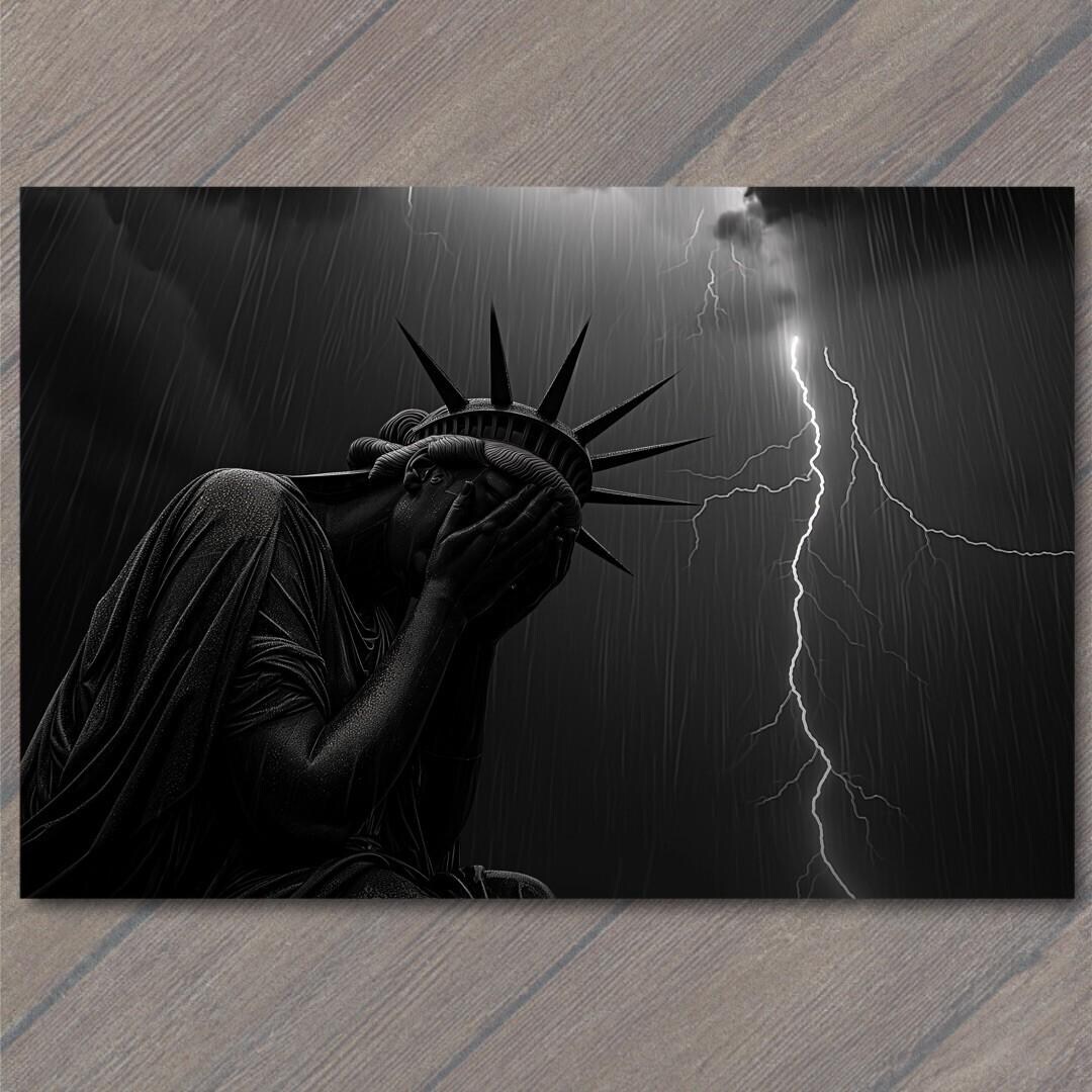 POSTCARD Statue of Liberty Expresses Headache Disgust Crying Weeping ...