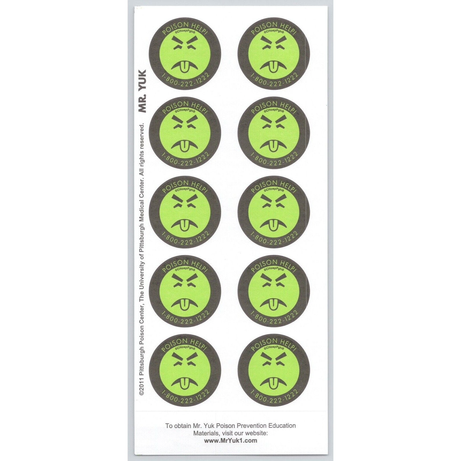 Mr. Yuk Stickers 10 Stickers 1 Sheet Poison Prevent Yuck - Etsy