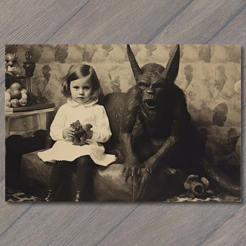 POSTCARD Weird Girl Scary Vintage Monster Halloween Cult Unusual Unreal ...