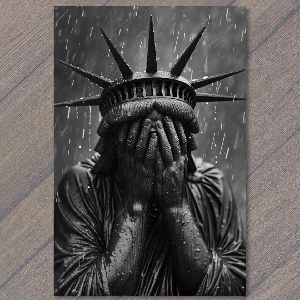 Postcard Statue of Liberty Weeps Cry Sorrow City Background New York ...
