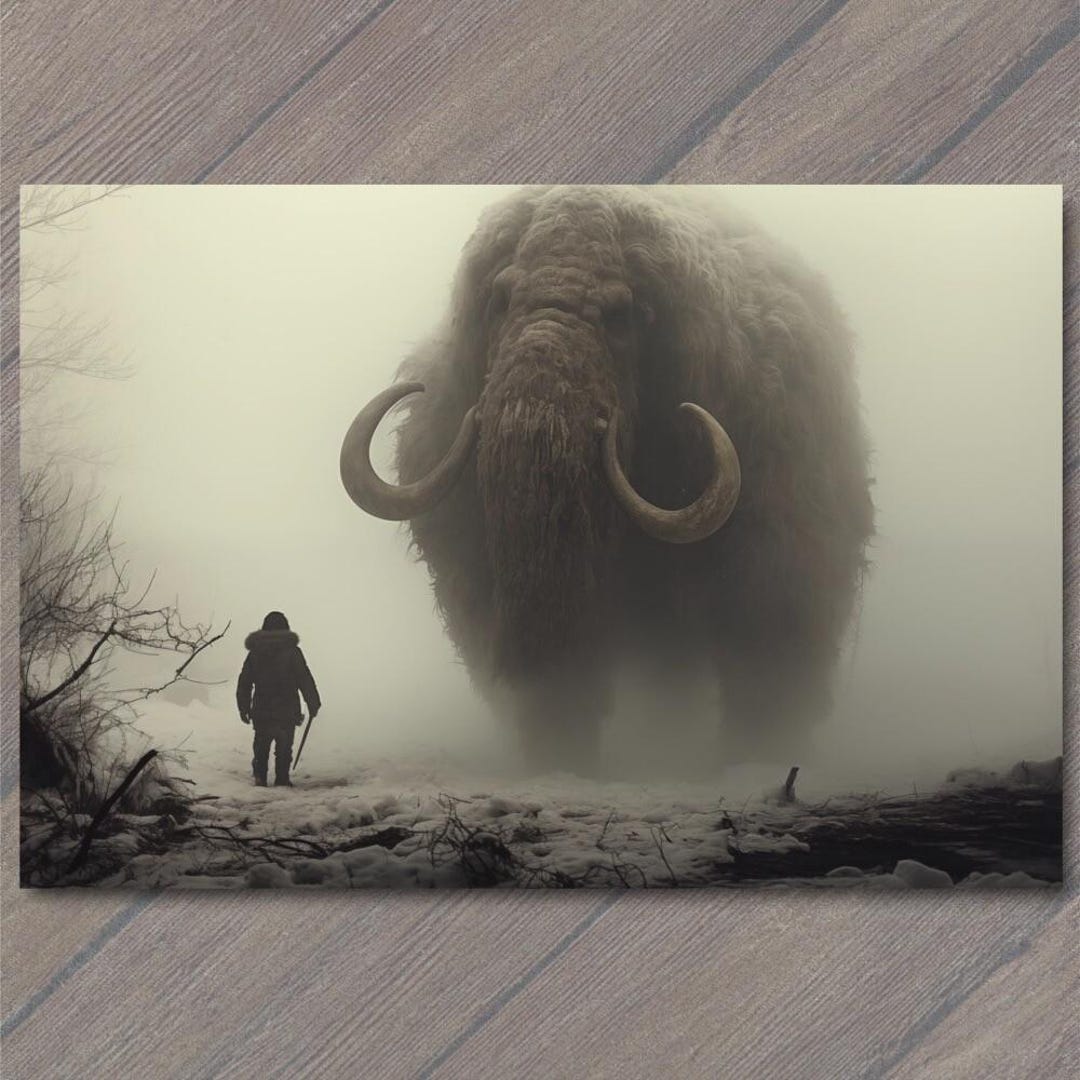 POSTCARD Woolly Mammoth Elephant Snowy Weird Vibe Strange Unusual ...