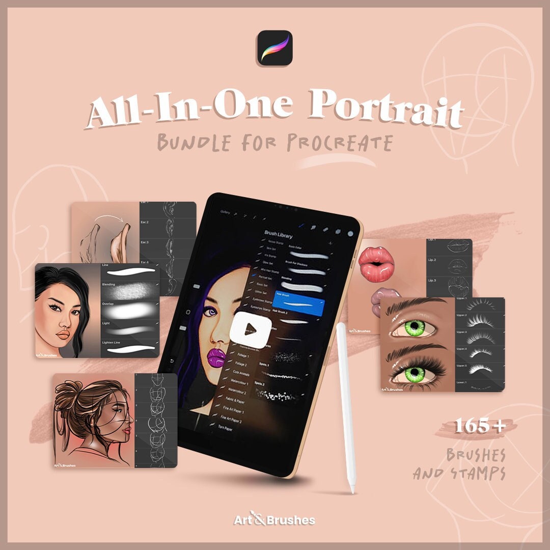 165 Stamp and Brushes for Procreate, Portrait Bundle, Procreate Brushes, Procreate Portrait ...