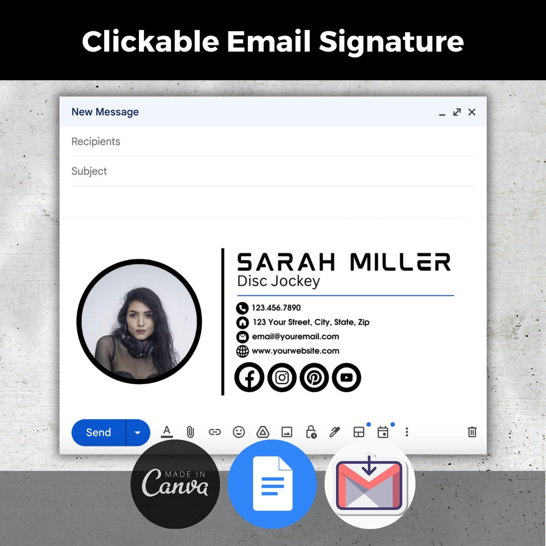 Editable Email Signature Template for Gmail, Google Docs, Clickable ...