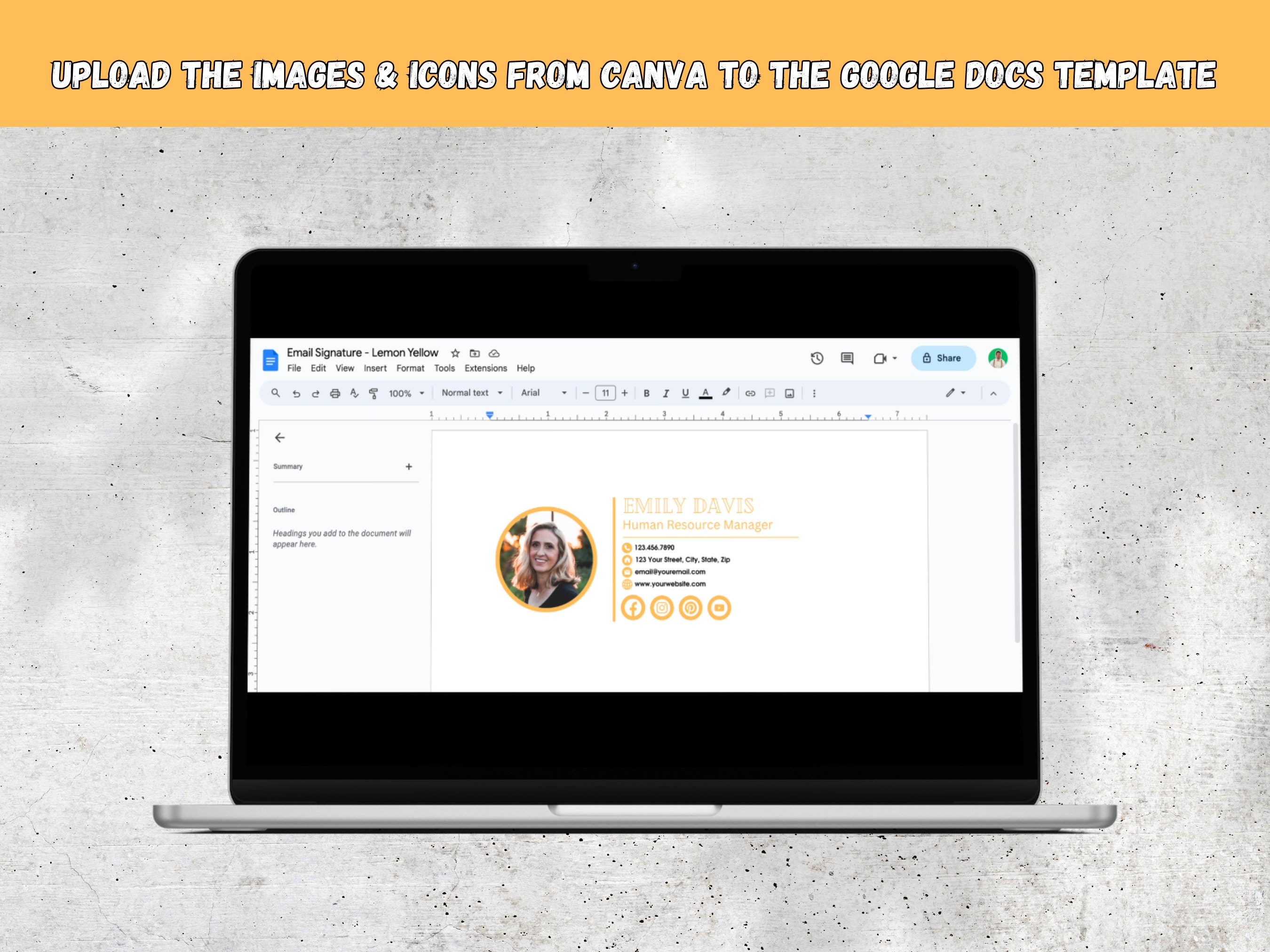 Editable Email Signature Template for Gmail, Google Docs, Clickable Links, Canva Template, Email ...