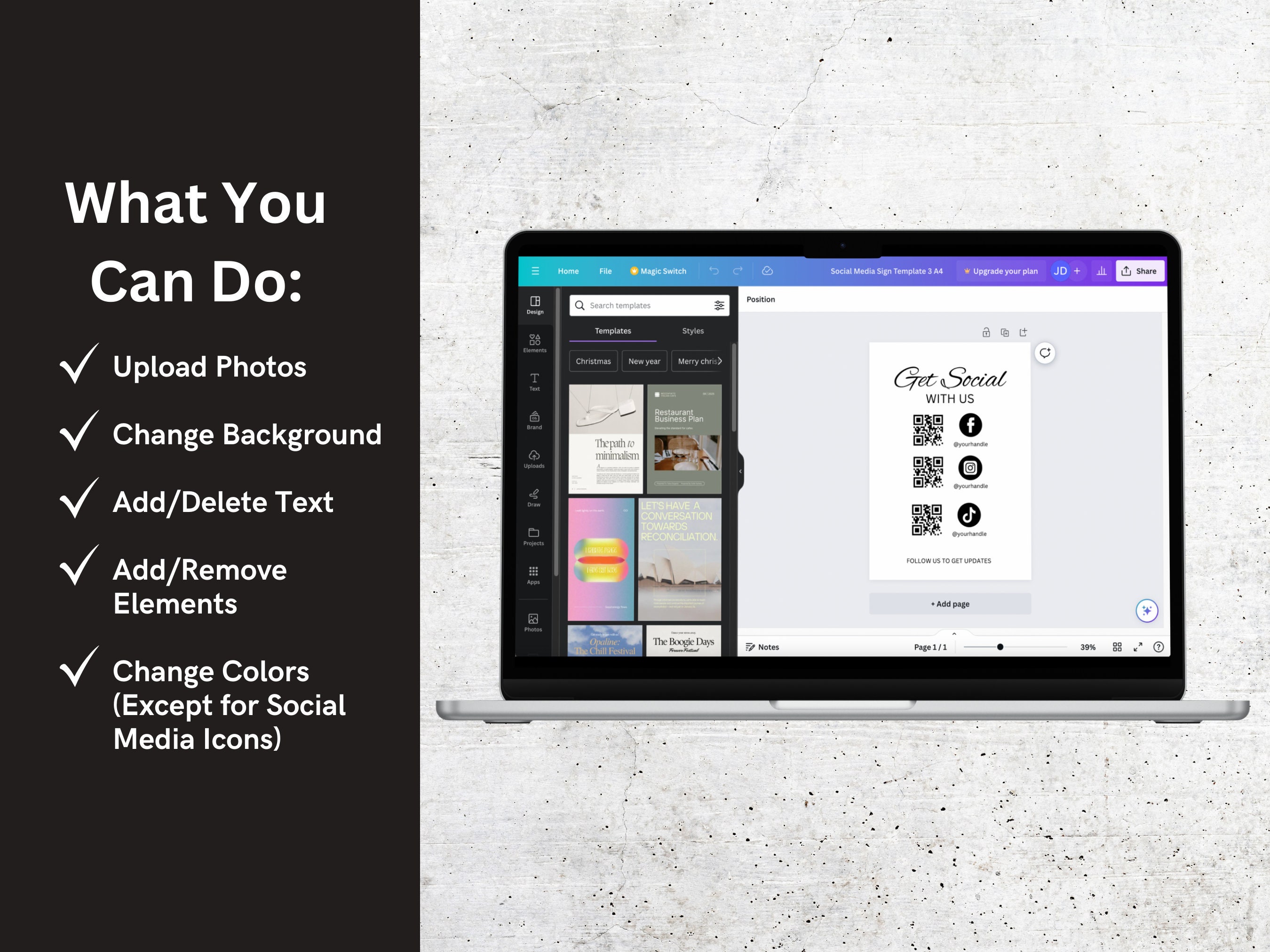 Social Media Sign Template With Social Media Icons, QR Code Sign ...
