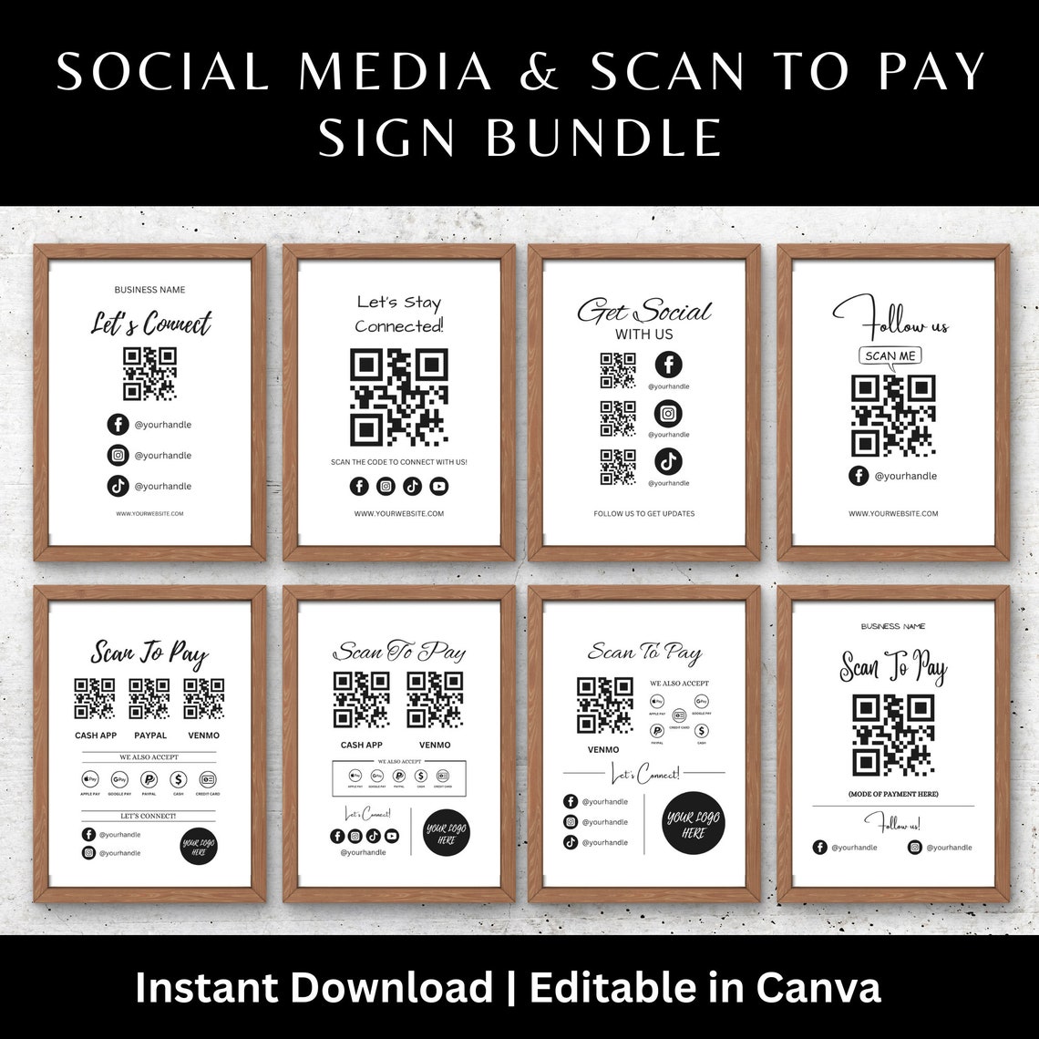 Social Media Sign & Scan to Play Sign Templates With Social Media Icons ...