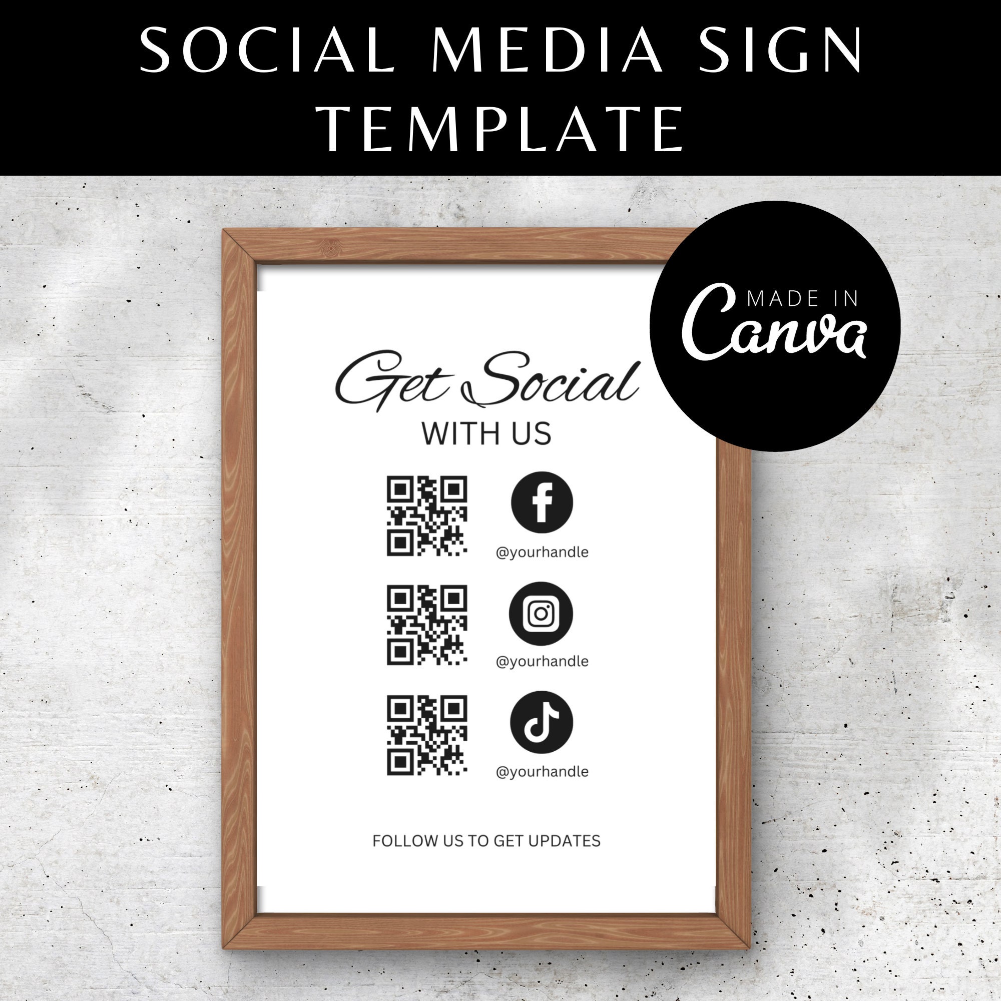 Social Media Sign Template With Social Media Icons, QR Code Sign ...